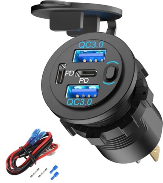 4-poorts 12V USB-stopcontact auto-oplader met Super snelle Dual PD3.0 ...