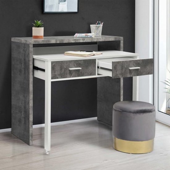 Uitschuifbaar bureau Max hout in betonlook en wit | bol