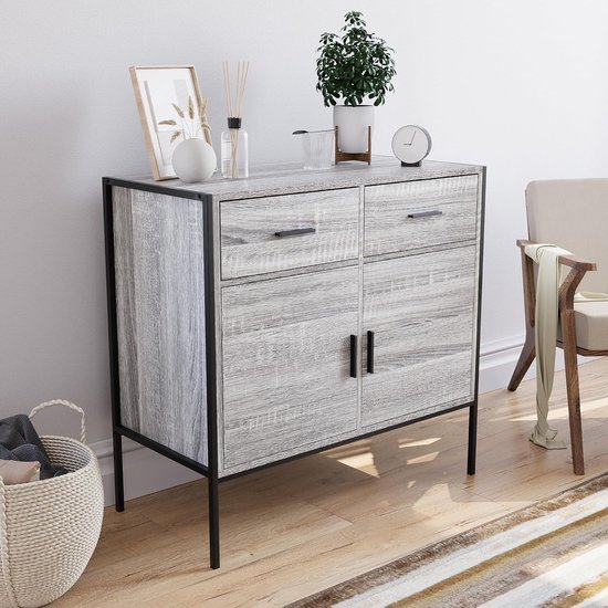 Industriële dressoir met 2 deuren en 2 laden - Rustieke woonkamer ...