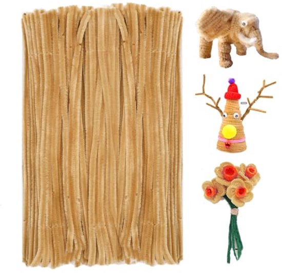 Pack of 100 Chenille Pipe Cleaners - Light Brown Craft Wire for DIY ...