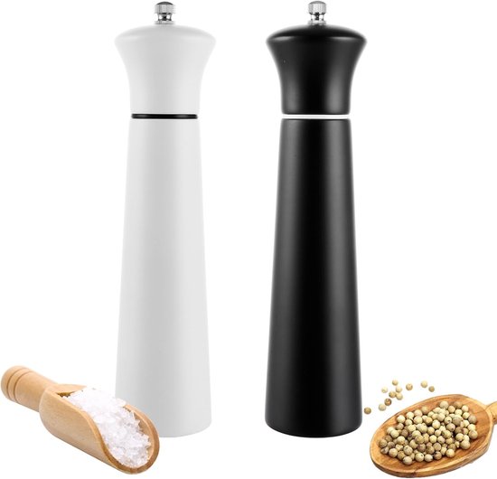2pcs Houten Zout en Peper Molen - Pepermolen Zwart en Wit 22cm ...