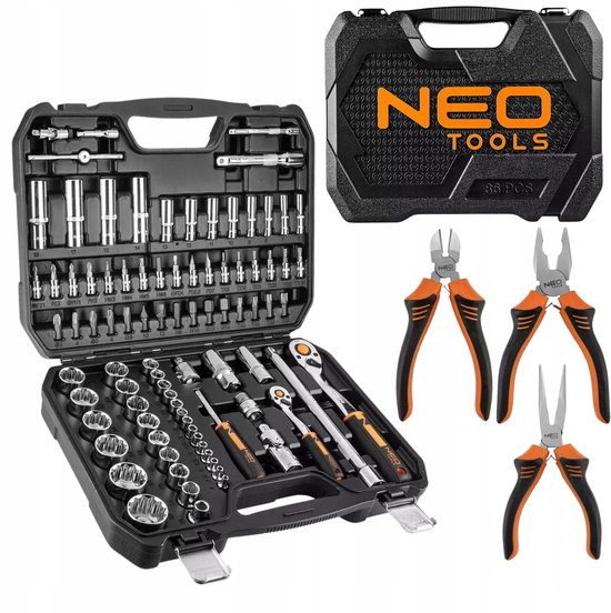 NEO TOOLS 86-delige doppenset 1/4" & 1/2" met tang | bol