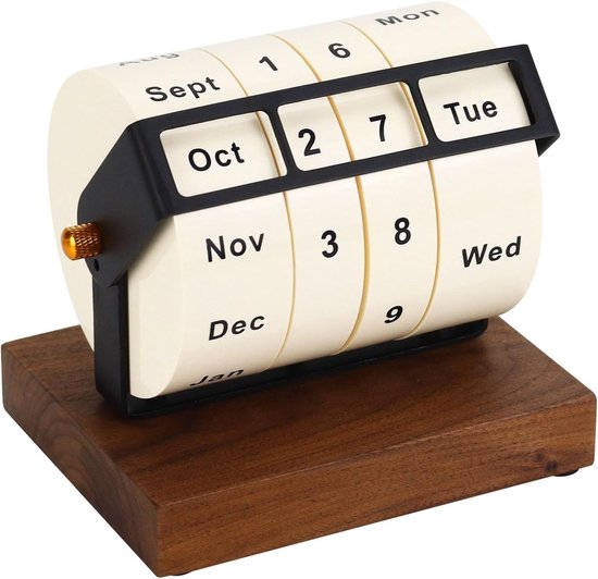 Luxe Houten Bureaukalender - Eeuwigdurende Kalender van Zwart Notenhout ...