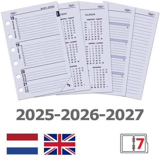 Kalpa 6237-25-26-27 125 x 80 mm Pocket Agenda Vulling Papier 1 Week per ...