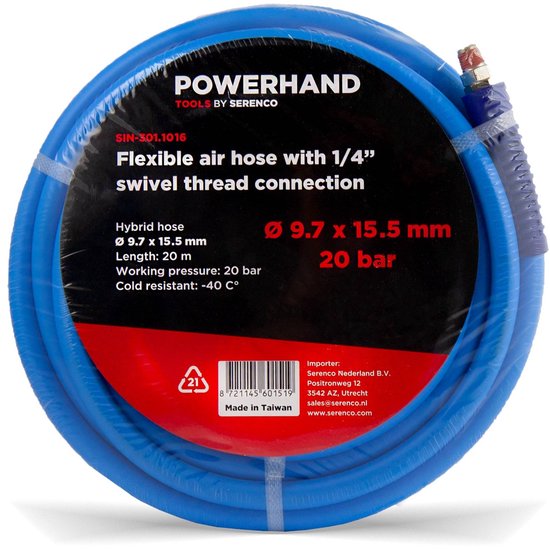 POWERHAND Flexibele Luchtslang 9,7 x 15,5mm + 1/4 ...