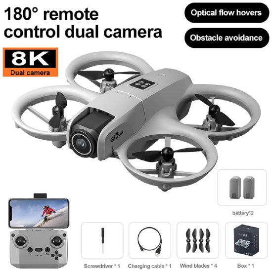 GT3 Mini Drone 8K Camera 180° ESC WiFi FPV Optische Positionering RC ...