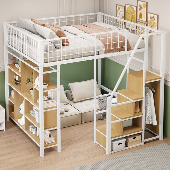 Sweiko Hoogslaper - 140 x 200 cm - Meerdere planken - Open kleerkast ...
