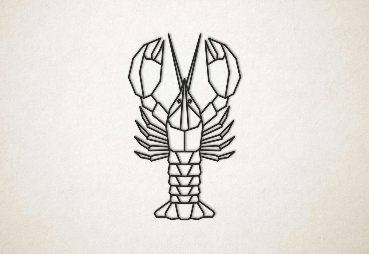 Line Art - Kreeft - S - 60x37cm - Zwart - geometrische wanddecoratie ...