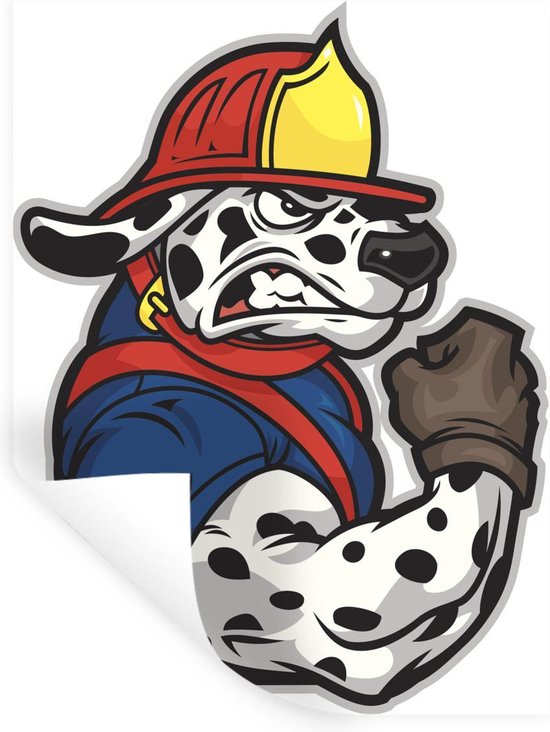 Muurstickers - Kinderillustratie van een brandweer hond die zijn ...