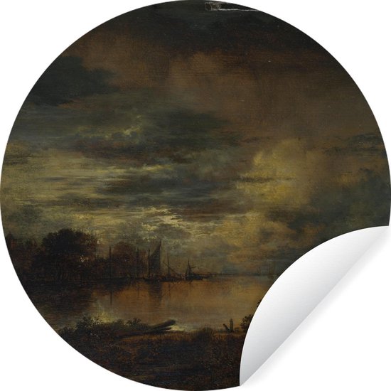 Village sur une rivière au clair de lune - Peinture par Aert van der ...