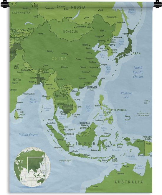 Wandkleed Azië kaart - Highly detailed vector map of East Asia with ...