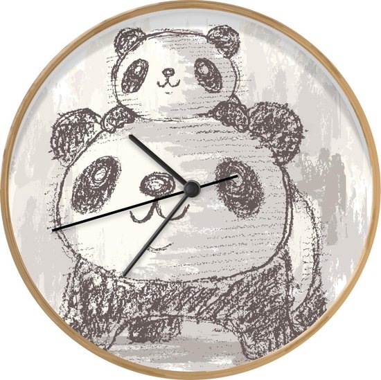 Klok Panda's Illustratie Ø 30 cm - Illustratie van een baby panda op de ...