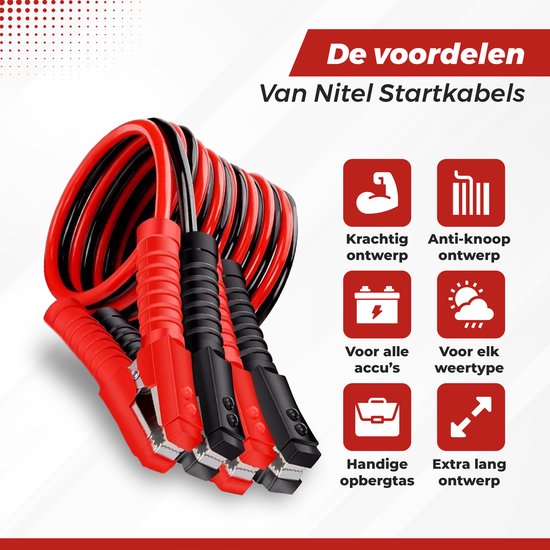 Nitel Startkabels 25 mm2 - 4.0M - 800A - Extra Robuust - Geschikt voor ...