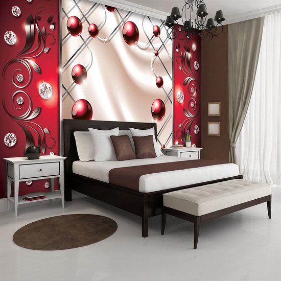 Fotobehang - Vlies Behang - Parels en Edelstenen - Rood - Abstract ...