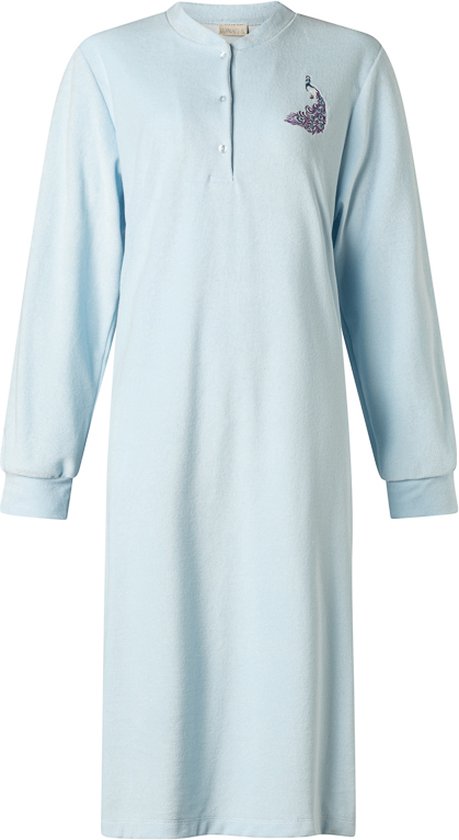 Lunatex badstof dames nachthemd lange mouw - Classic - L - Blauw | bol