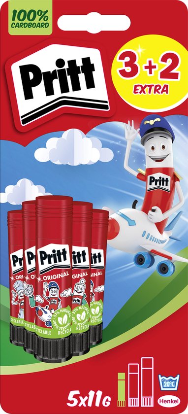 Pritt Original plakstift, 11 g, 3 + 2 gratis, op blister | bol.