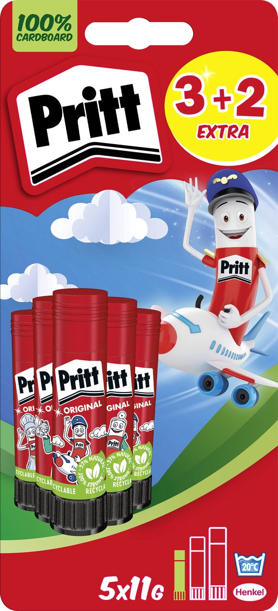 Pritt Original plakstift, 11 g, 3 + 2 gratis, op blister | bol.