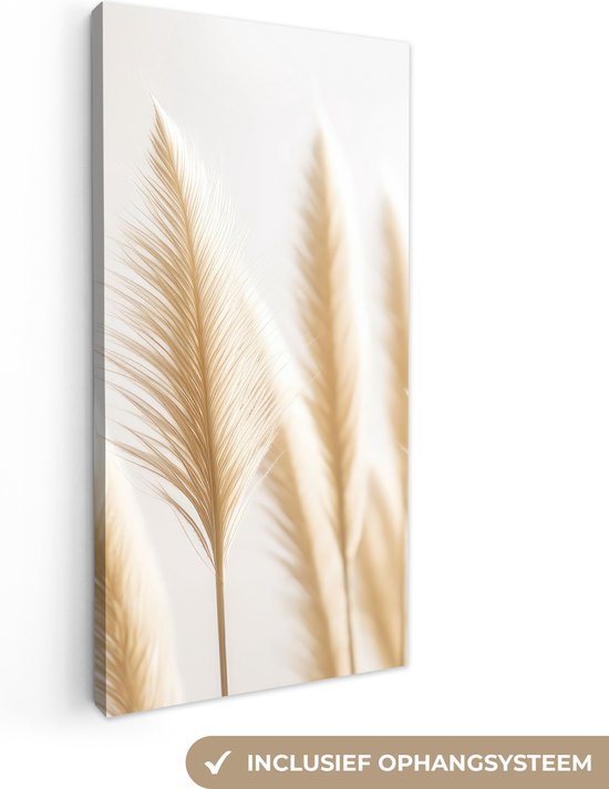 Canvas Schilderij Pampas gras - Pluimen - Beige - Natuur - 40x80 cm - Wanddecoratie | bol.com