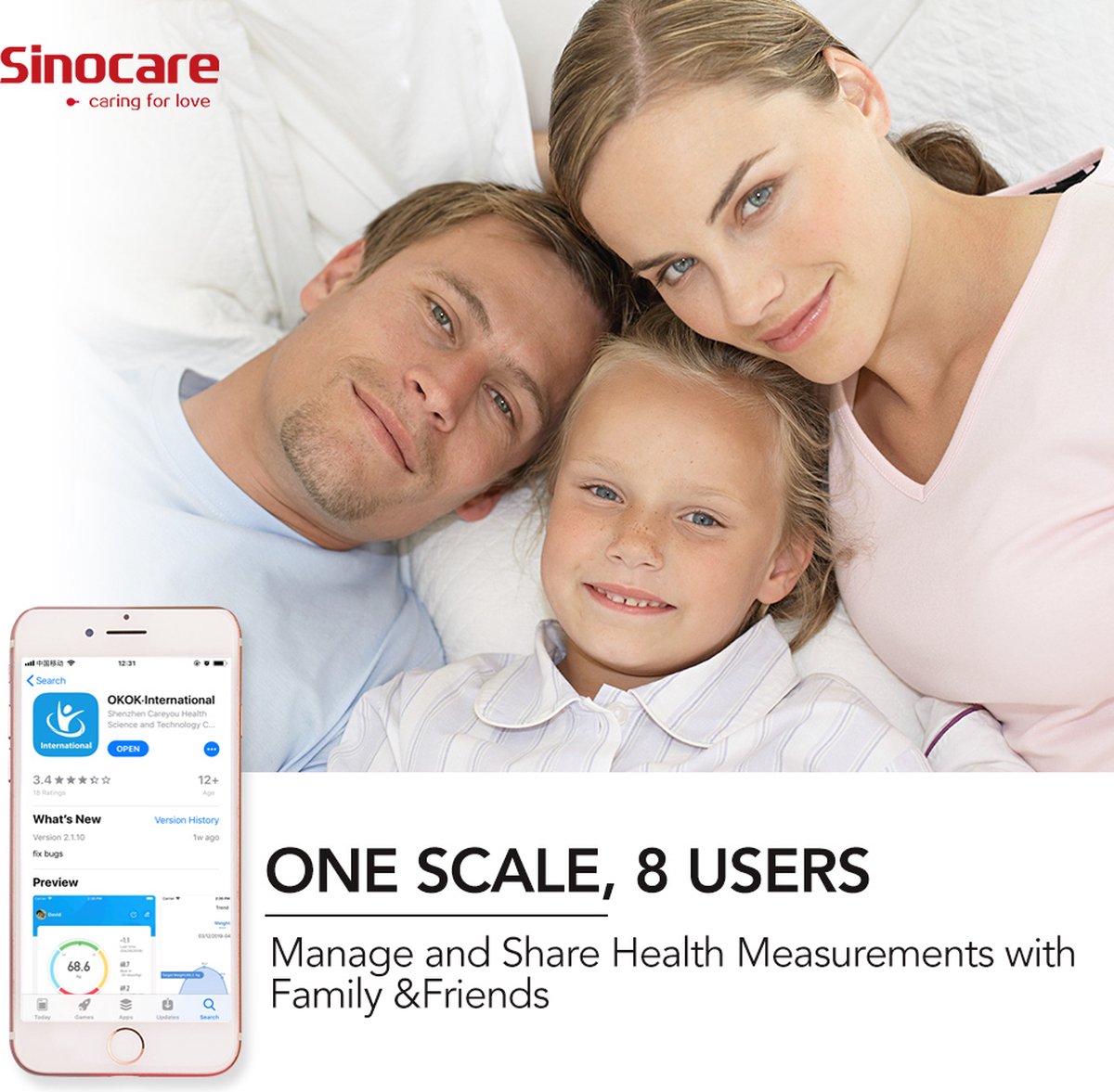 Sinocare Slimme Weegschaal - Meerdere Personen - BMI - Lichaamsvet ...