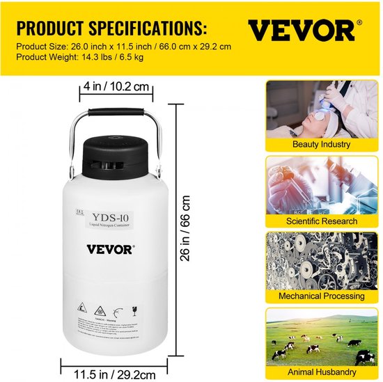 10 L vloeibare stikstofcontainer Cryogene tankopslag Dewar 6-delige ...