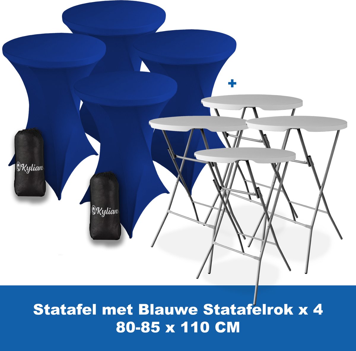 Statafel x 4 + Statafelrok Blauw x 4 - ∅ 80-85 x 110 cm – Statafels Inklapbaar –... | bol