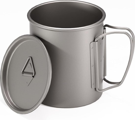 Titanium mok met deksel en inklapbare handgreep voor outdoor ...