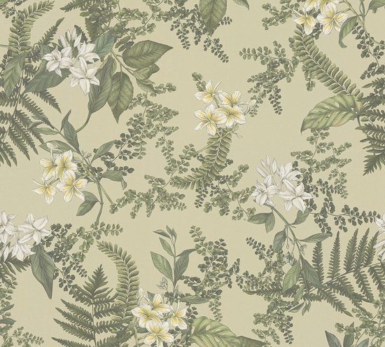 VARENS EN BLOEMEN BEHANG | Floraal - Groen Groen Wit Geel - Living ...