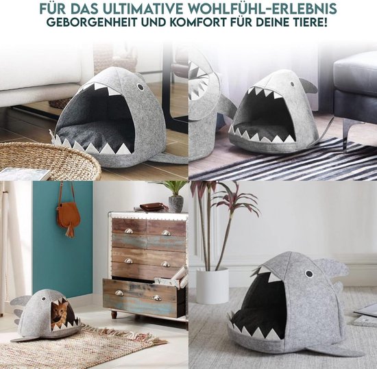 Luxe Vilten Kattenmand in Grappig Haai Design - Comfortabel Dierenbed ...
