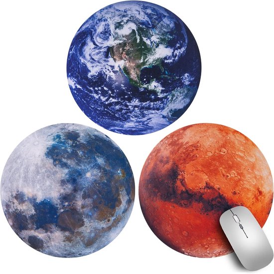 3-Pack Compacte Muismatten met Aarde en Mars Thema - Gladde Stof en ...