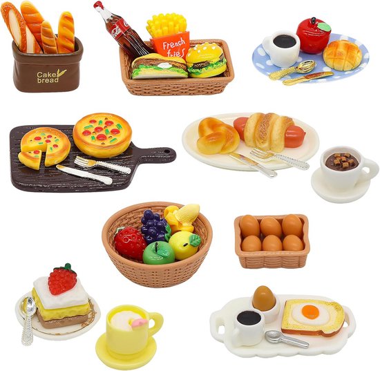 50 Delige Miniatuur Poppenhuis Accessoires Eten en Drinken Set voor 1: ...