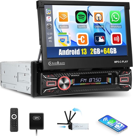 1-DIN Autoradio Android 13 met 7" Uitschuifbaar Touchscreen | CarPlay ...