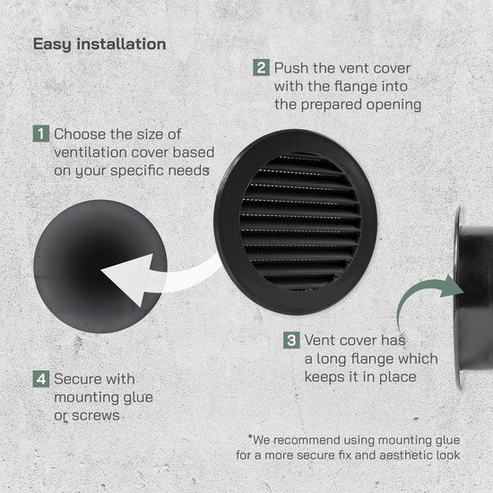 Ronde Ventilatie Rooster 100mm Zwart - Inbouw - Met Insectengaas voor ...