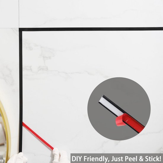 Flexibele PVC-strip voor spiegel, kast en tegelrand - Glanzend zwart 5m ...