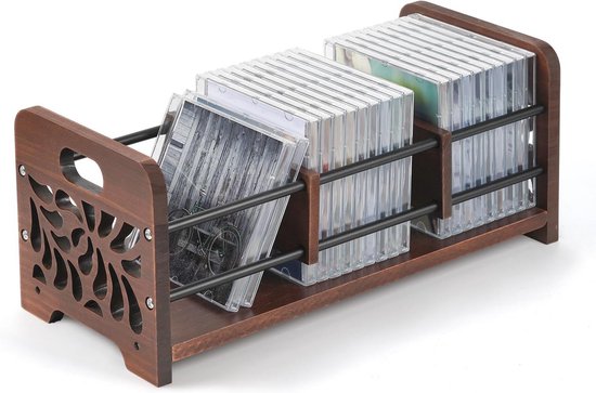 Houten CD- en DVD-organizer met handgrepen en bloemendesign | bol