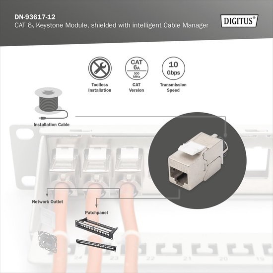Keystone module Cat-6A afgeschermd - 12 stuks - RJ45 jack voor 10GBase ...