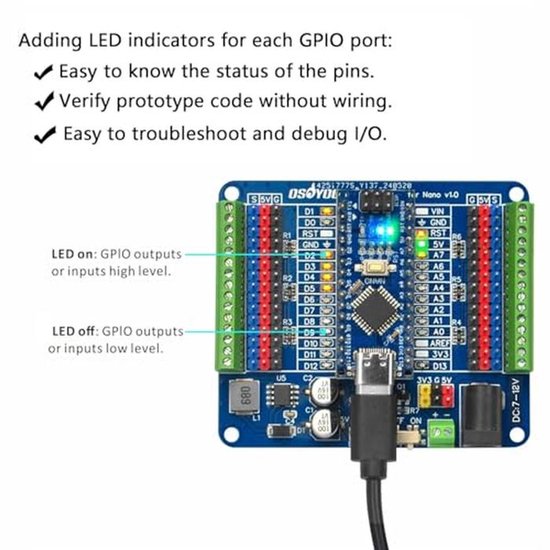 Nano IO Shield Breakout Board voor Arduino Nano met GPIO Status LED en ...