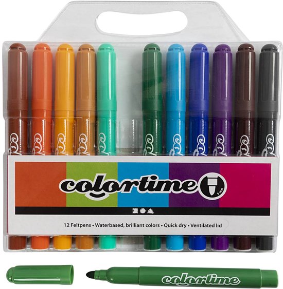 Colortime stiften, lijndikte 5 mm, extra kleuren, 12 stuk/ 1 doos | bol