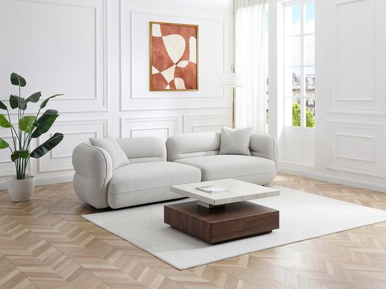 Vente-unique Draaibare salontafel met 1 lade in MDF - Travertin-effect ...