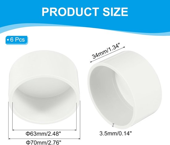 2-1/2" PVC Pipe End Cap Fitting - 6 Pack Furniture Quality Pipe Plug ...