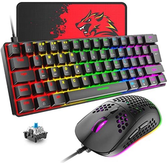 Compact Mechanisch Gamingtoetsenbord en Muis Set met LED-verlichting ...