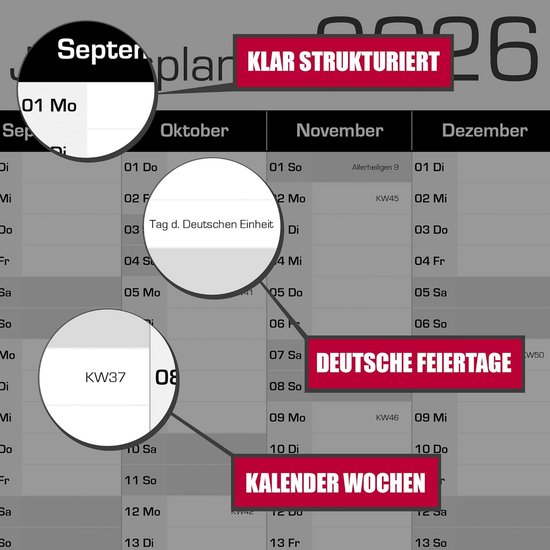 Wandkalender 2026 | Jaarplanner A1 | 84 x 59 cm | Wandplanner met Grote ...