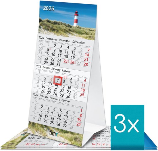 3-Maand Bureaubladkalender 2026 Klein Staand met Schuifregelaar ...