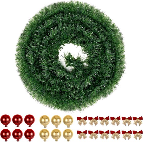 Decoratieve Groene Kerstslinger van 5 Meter met Ballen en Strikken | bol