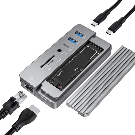 10-in-1 USB-C Hub met M.2 SSD Behuizing, 4K HDMI & Kaartlezer voor ...