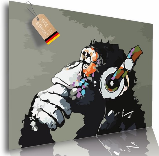 Moderne Street Art Poster Aap met Koptelefoon - Wanddecoratie 60x42 cm ...