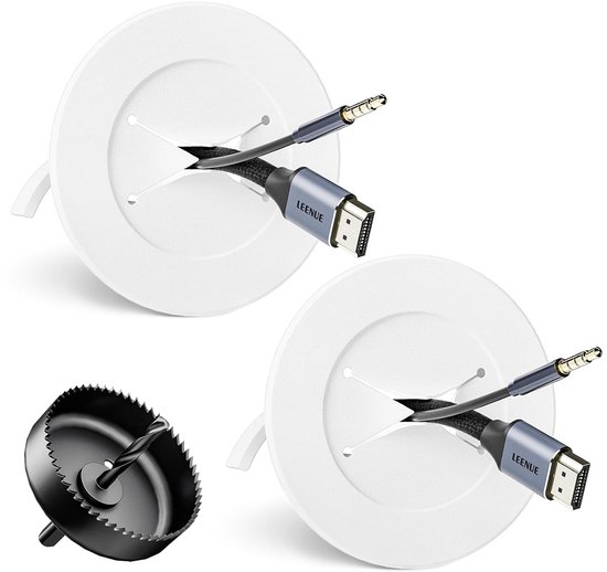 2x Kabeldoorvoer Inbouwdoos Wit - Kabelgoot voor TV & Multimedia Kabels ...