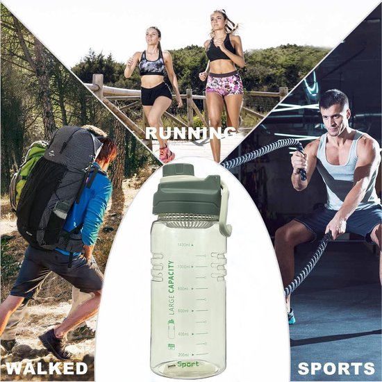 Grote Sport Waterfles 1.5 Liter Lekvrij voor Gym, Fietsen en ...