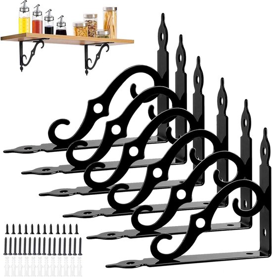 Plankhouders set van 6 stuks, 140 x 110 mm, zwart, zware belasting 90 ...