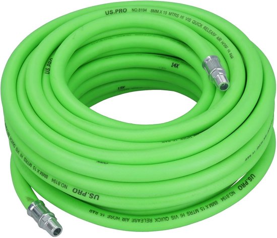 Flexibele Persluchtslang 15 Meter Hoge Zichtbaarheid Rubber 1/4 BSP | bol