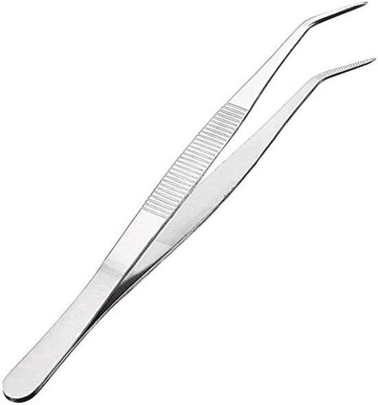 RVS Pincet 20cm met Gebogen 60 Graad en Gezaagde Punt - Professionele ...